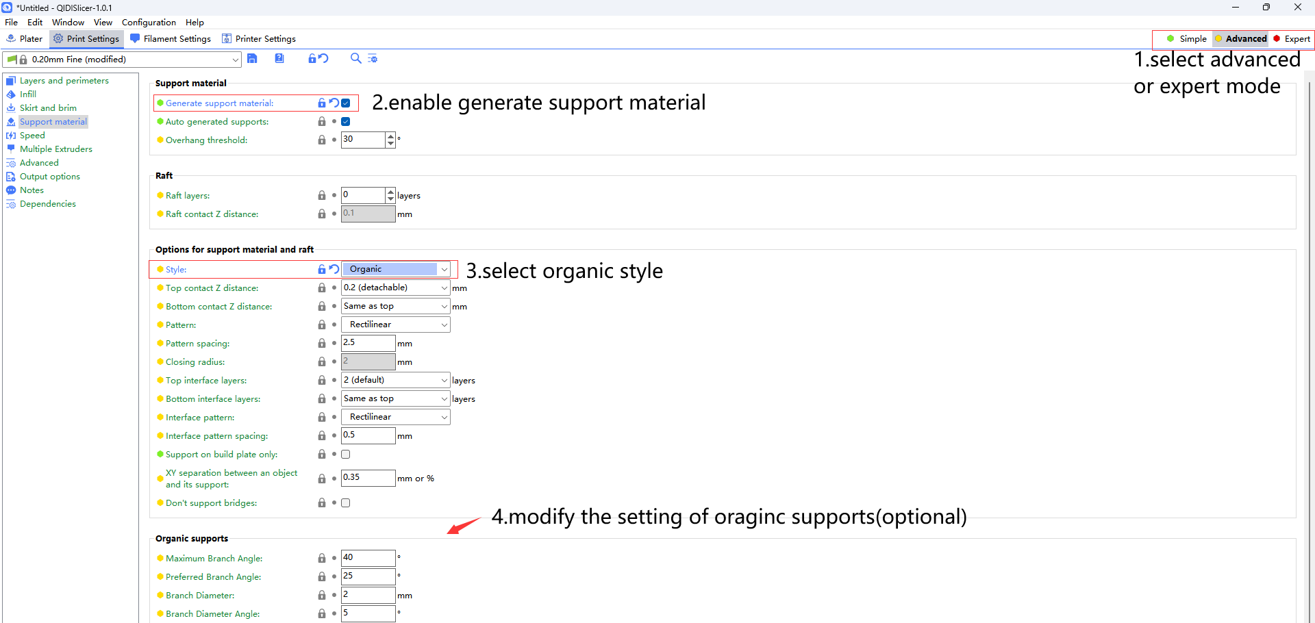 Organic Support Material Style | QIDI Tech